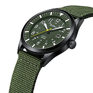 HANPOSH Mens Watches Waterproof Military Watches for Men Analog Tactical Wrist Watch Army Field Watches Work Watch Outdoor Casual Quartz Japanese Movement Nylon Band Black Green