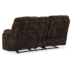 Signature Design by Ashley Soundwave Contemporary Manual Reclining Loveseat with Console and Cup Holders, Dark Brown
