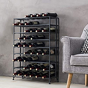 MyGift Gray Metal Wine Rack Freestanding Floor Stand, 9 Tier Wine Bottle Shelf - Holds up to 54 Bottles