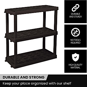 Koolatron Oskar 3 Tier Plastic Shelf, Garage Shelving Unit, Rack and Storage Shelves - Ideal for Storage Shed, and Shelf Organizer - Perfect for Garage Storage and Shelving Solutions,Black
