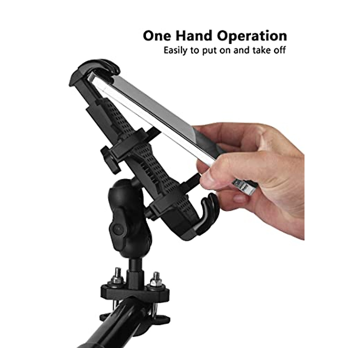 ZIDIYORUO ATV Phone Holder, Quad Phone Mount, 8 Clamps Holds 4.7-7.1" Phones, One Hand Operation Motorcycle Phone Clip for 7/8-9/8" Handlebar,Compatible with Yamaha Polaris Honda Can Am