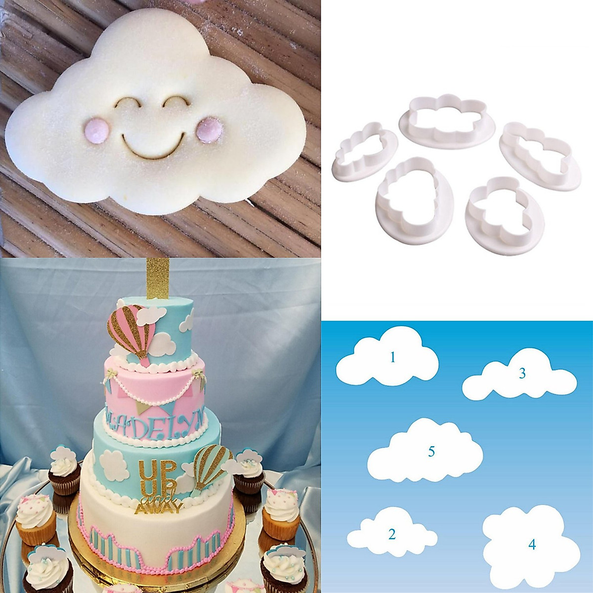 Honbay 5PCS Different Plastic Fluffy Cloud Cutters Cookie Cutters Cake Cutters Fondant Cloud Cutters