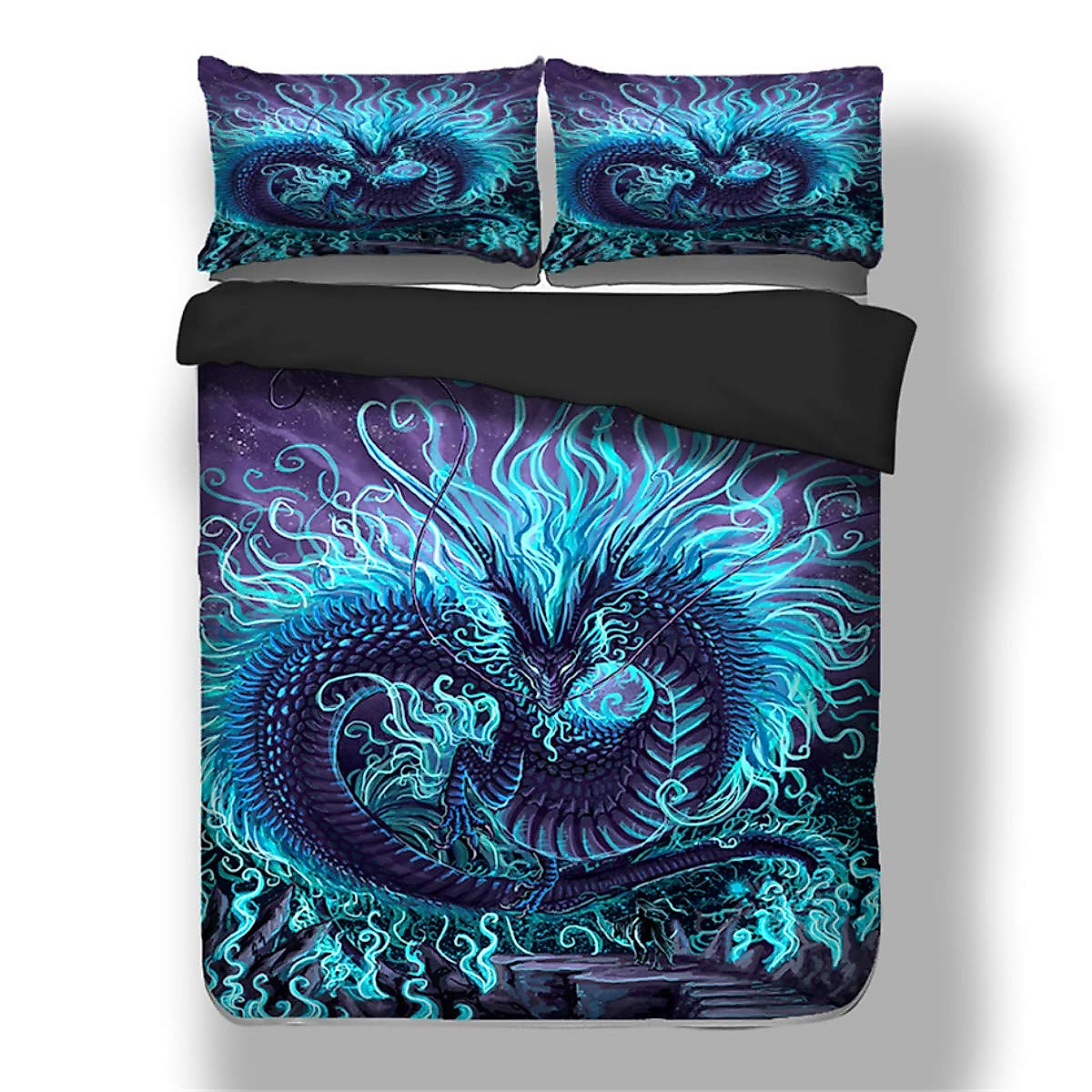 3D Blue Dragon Bedding Set Chinese Dragon Full Queen Duvet Cover Set with Pillow Cases Bed Sheets Twin King Quilt Cover Bed Linen (US Full)