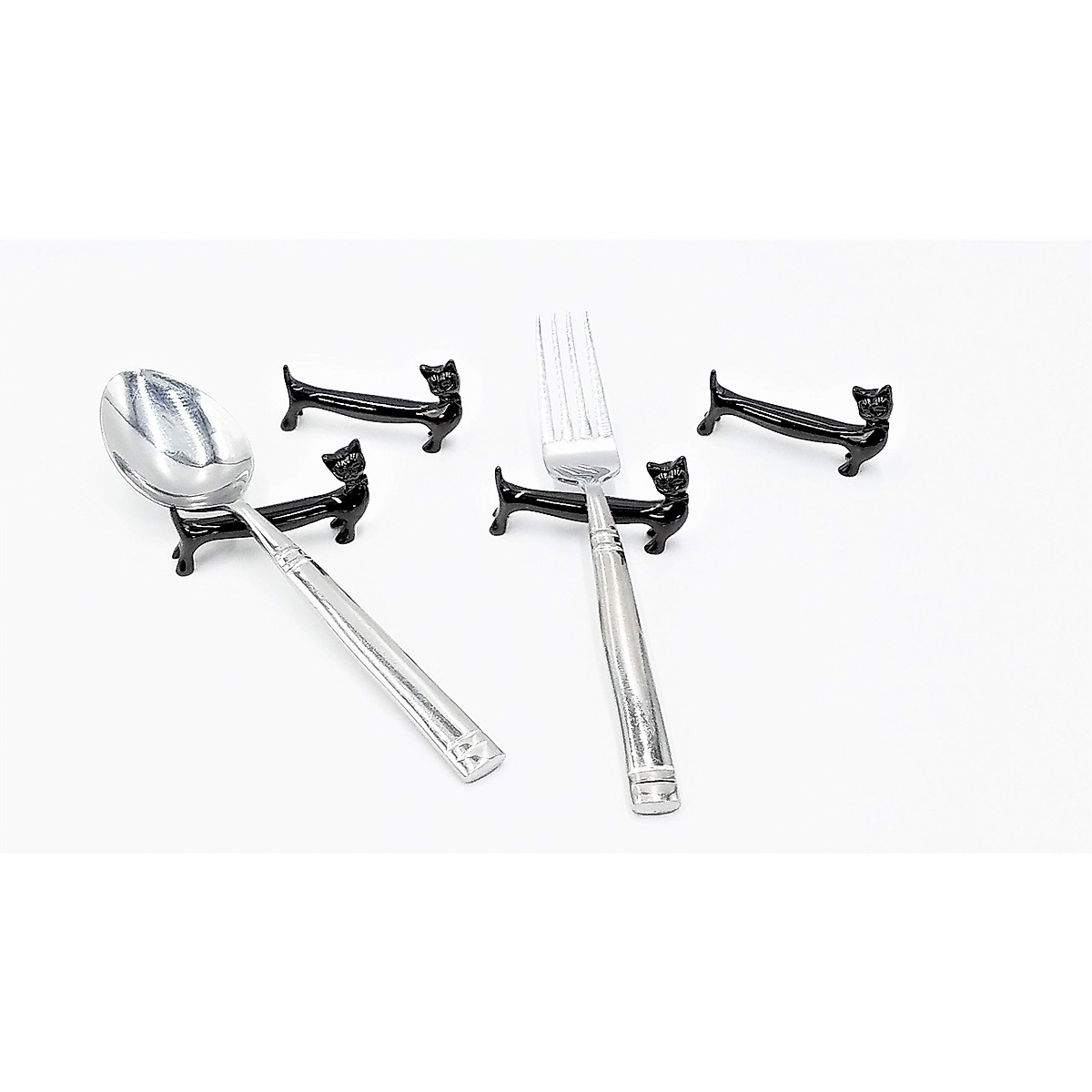 Cat Chopstick Rest Stainless Steel Spoon Fork and Knife Rests (Black)