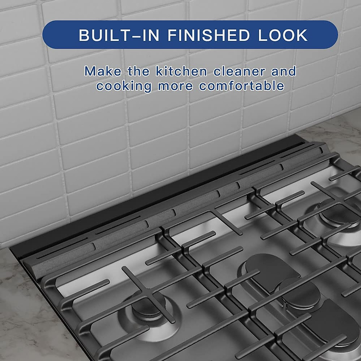 Slide-in Range Rear Filler Kit Black, Universal Triangular Fill Strip, Top Trim Kit Between Stove and Wall for Whirlpool & Most Brand, Aluminum Gap Cover, 30" Long