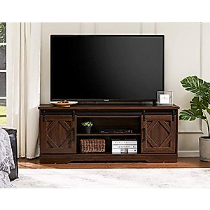 WAMPAT Farmhouse TV Stand Modern Sliding Barn Door Entertainment Center for TVs Up to 65 inch, Wood TV Media Console Table Cabinet Storage for Living Room, Rustic Brown