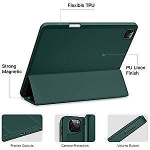 Akkerds Compatible with iPad Pro 12.9 Case 6th/5th/4th/3rd Generation with Pencil Holder, Trifold Stand Cover with TPU Back for iPad 12.9 Pro Case 2022/2021/2020/2018, Auto Wake/Sleep, Mallard Green
