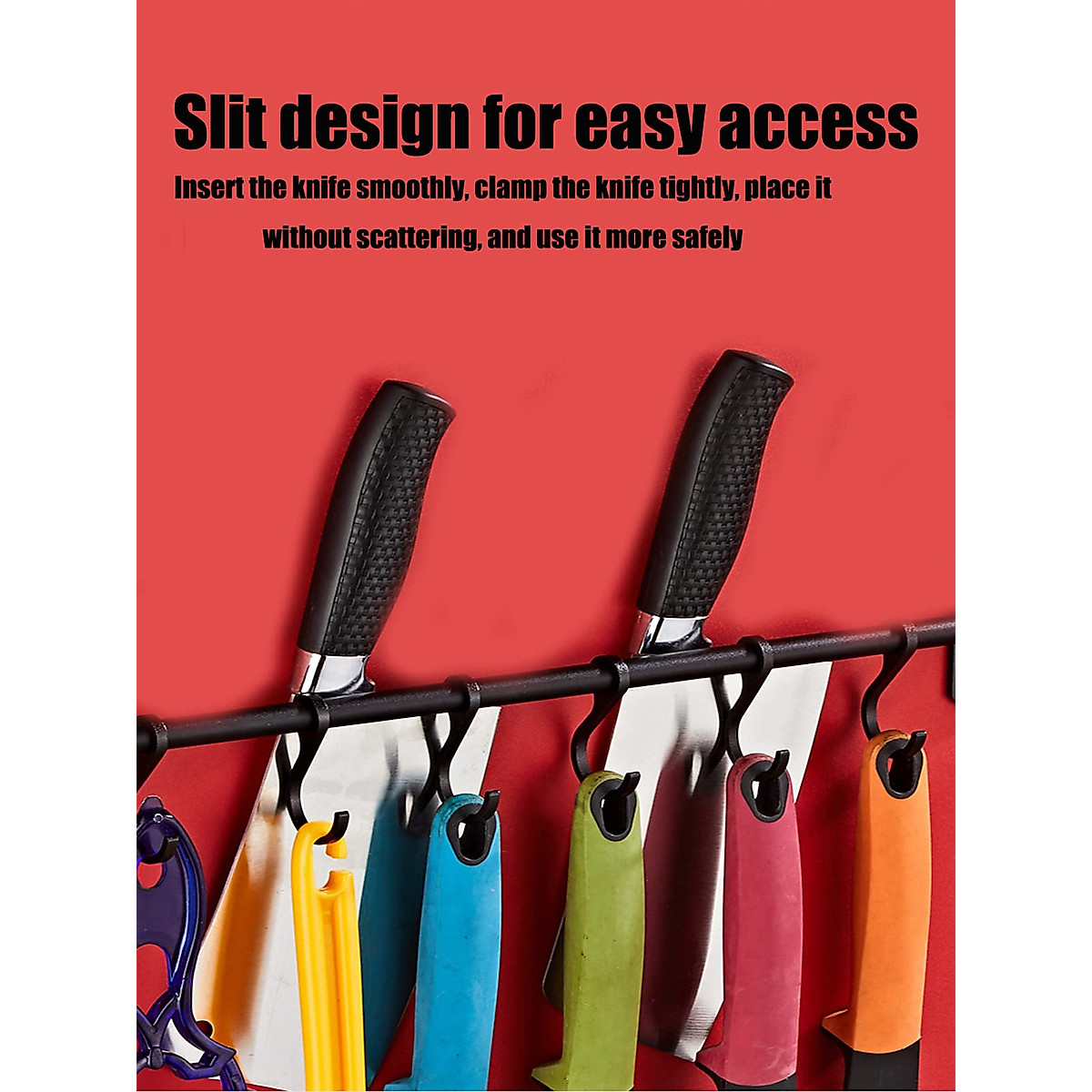 Kitchen Rail with 6 Sliding Hooks, Wall Mount Kitchen Utensil Rack, Pan and Pot Hangers Organization and Storage Holder Set, Aluminum (Black)