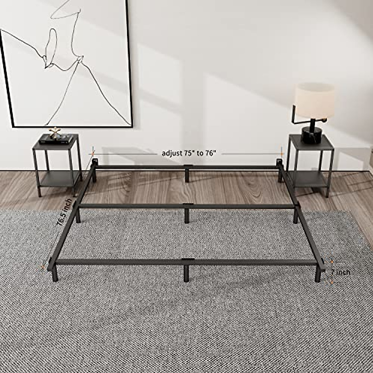 Kujielan Structurally Stable Black Bed Frame - 7 Inch Metal Bed Frame with Easy Disassembly and Long Life, King Size Bed Frame with 9 Legs for Support Without Taking Up Space and Easy to Move King
