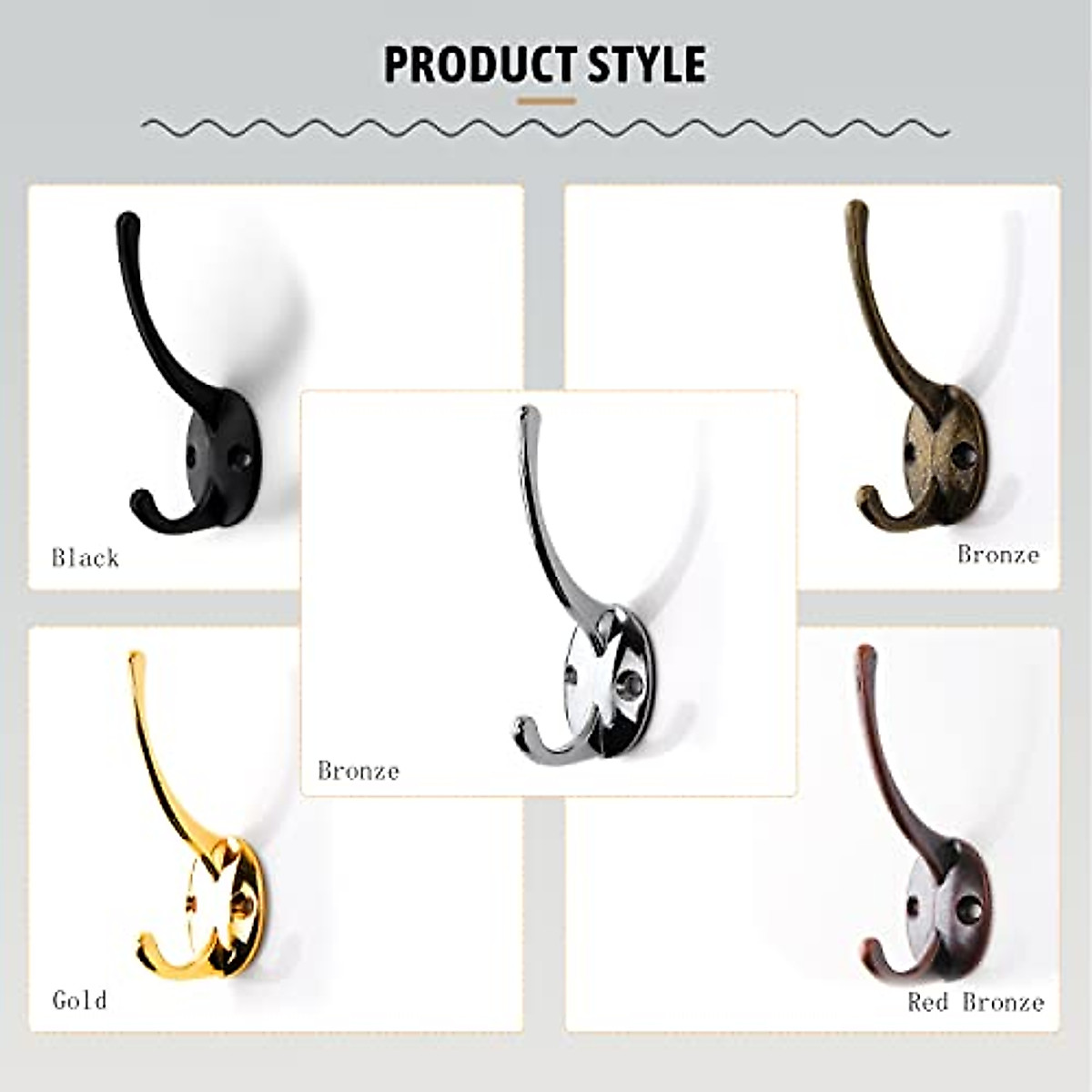 MroMax Dual Prong Coat Hooks Wall Mounted Retro Double Hooks Utility Hook for Coat Scarf Bag Towel Key Cap Cup Hat 3.43" x 1.81"(L x H), Red Copper Tone 5pcs