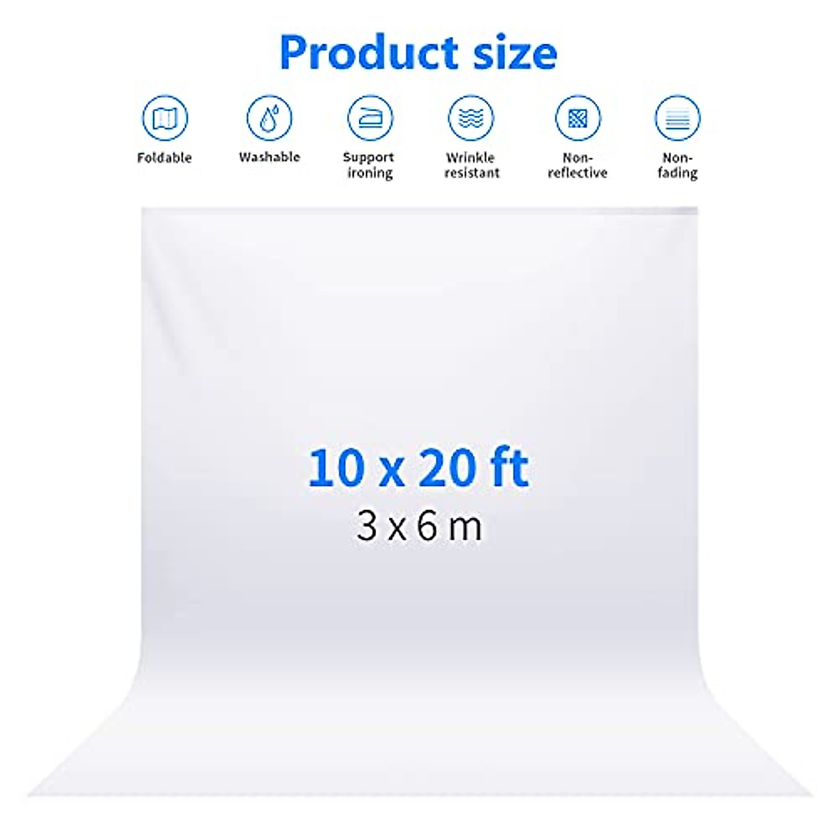 Neewer 10 x 20FT / 3 x 6M PRO Photo Studio 100% Pure Muslin Collapsible Backdrop Background for Photography,Video and Televison (Background ONLY) - WHITE