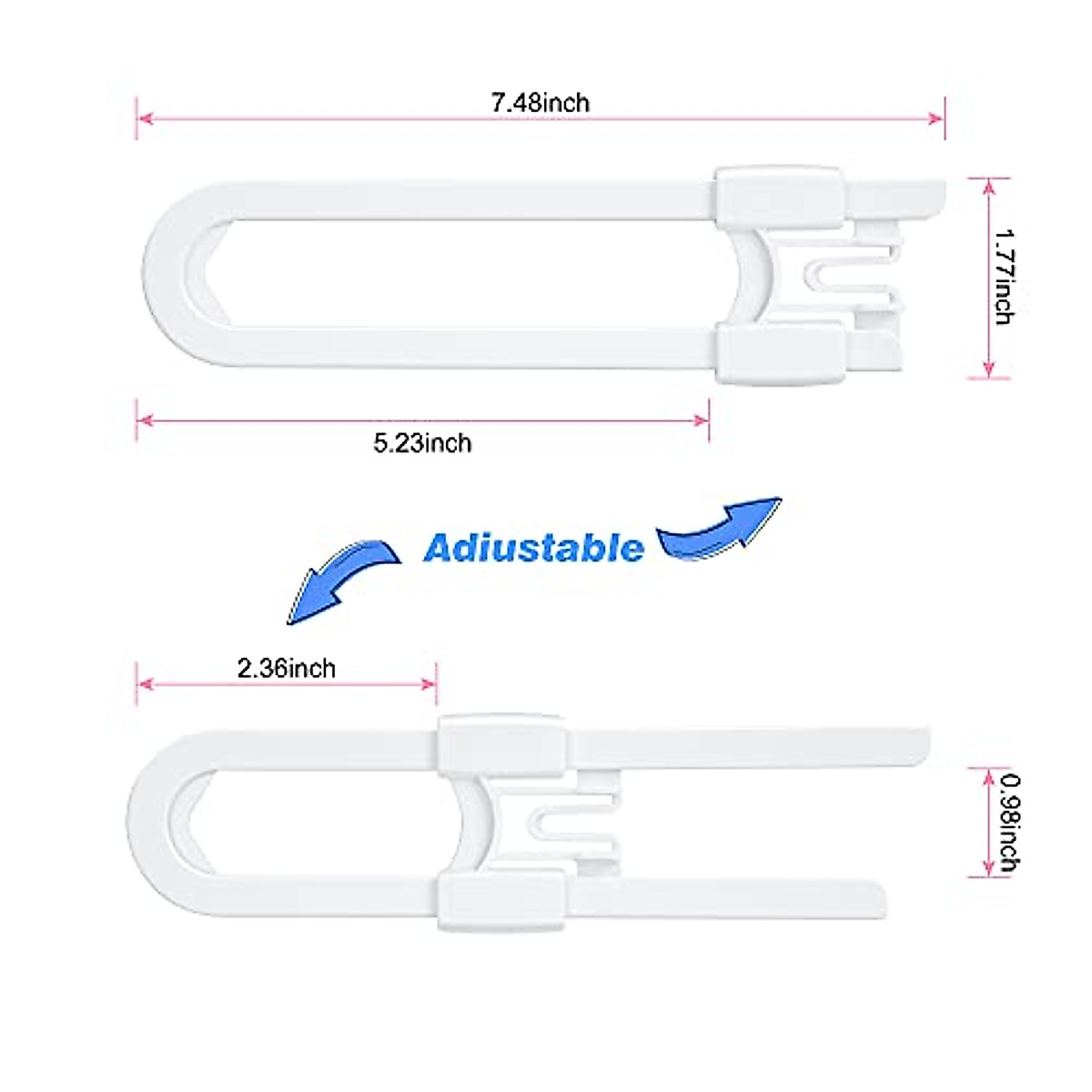 10 Pack Baby Sliding Cabinet Locks - Vmaisi Adjustable U Shaped Child Safety Locks,Childproof Latches for Kitchen Bathroom Storage Cupboards Doors, Handles and Knobs White (10)