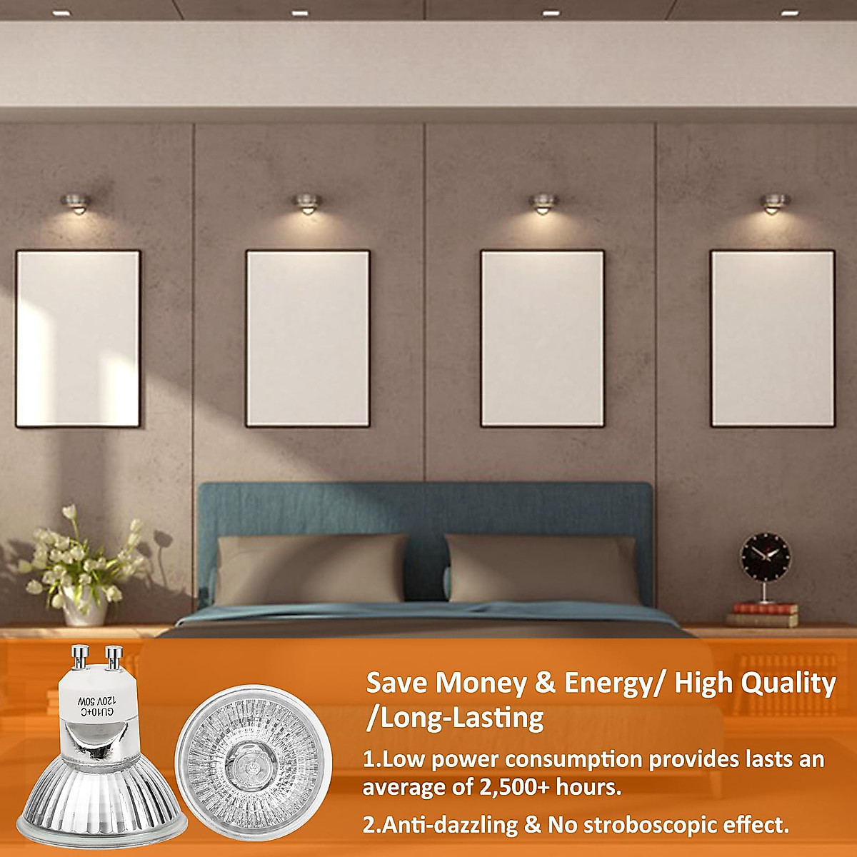 iMama Dimmable GU10 Halogen Bulbs 50W 120V, 6-Pack MR16 Glass Covered Warm White Light Bulbs for Track & Recessed Lighting, Long Lasting Lifespan, Ideal for Candle Warmer Lamps