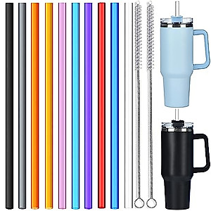 ALINK 10 Pack Colorful Replacement Straws for Stanley 40 oz 30 oz Tumbler, 12 in Long Reusable Plastic Straws for Stanley Cup Accessories, Half Gallon Jug, Plus 2 Cleaning Brush
