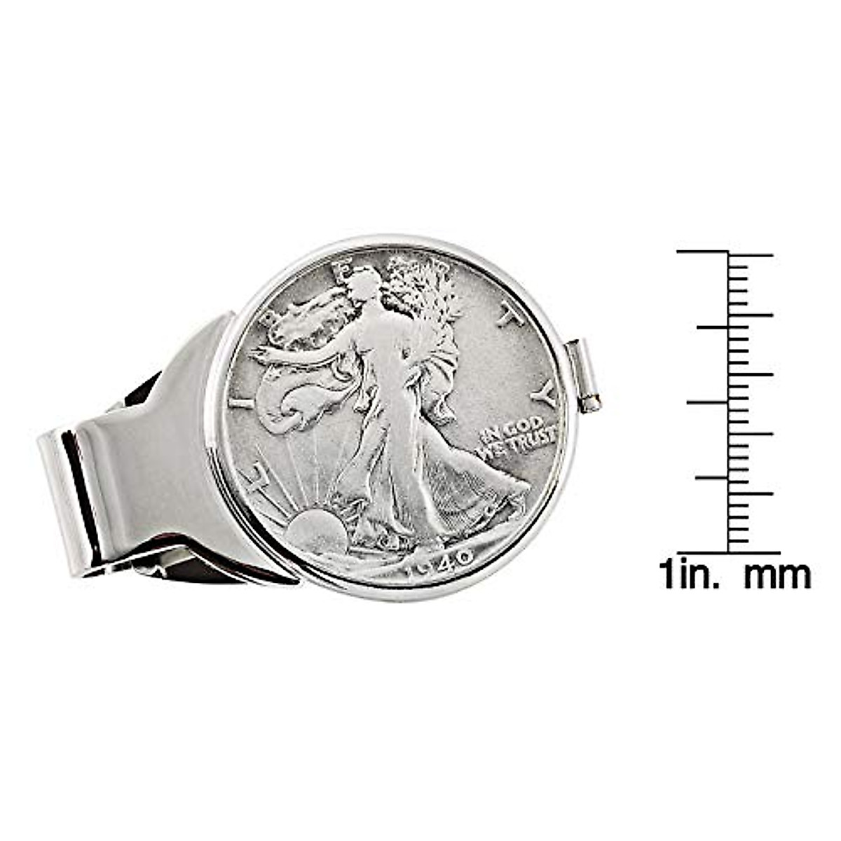 American Coin Treasures U.S Coin Money Clip - Silver Walking Liberty Half Dollar | Brass Layered in Silver-Tone Rhodium | Holds Currency, Credit Cards, Cash | Certificate of Authenticity