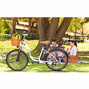KORNORGE Electric Bike for Adults - 26" City Commuter Ebike, 350W Motor with Removable 36V/12.5Ah Battery, Shimano 6-Speed and Dual Shock Absorber, Electric Cruiser Bike for Female Male.White