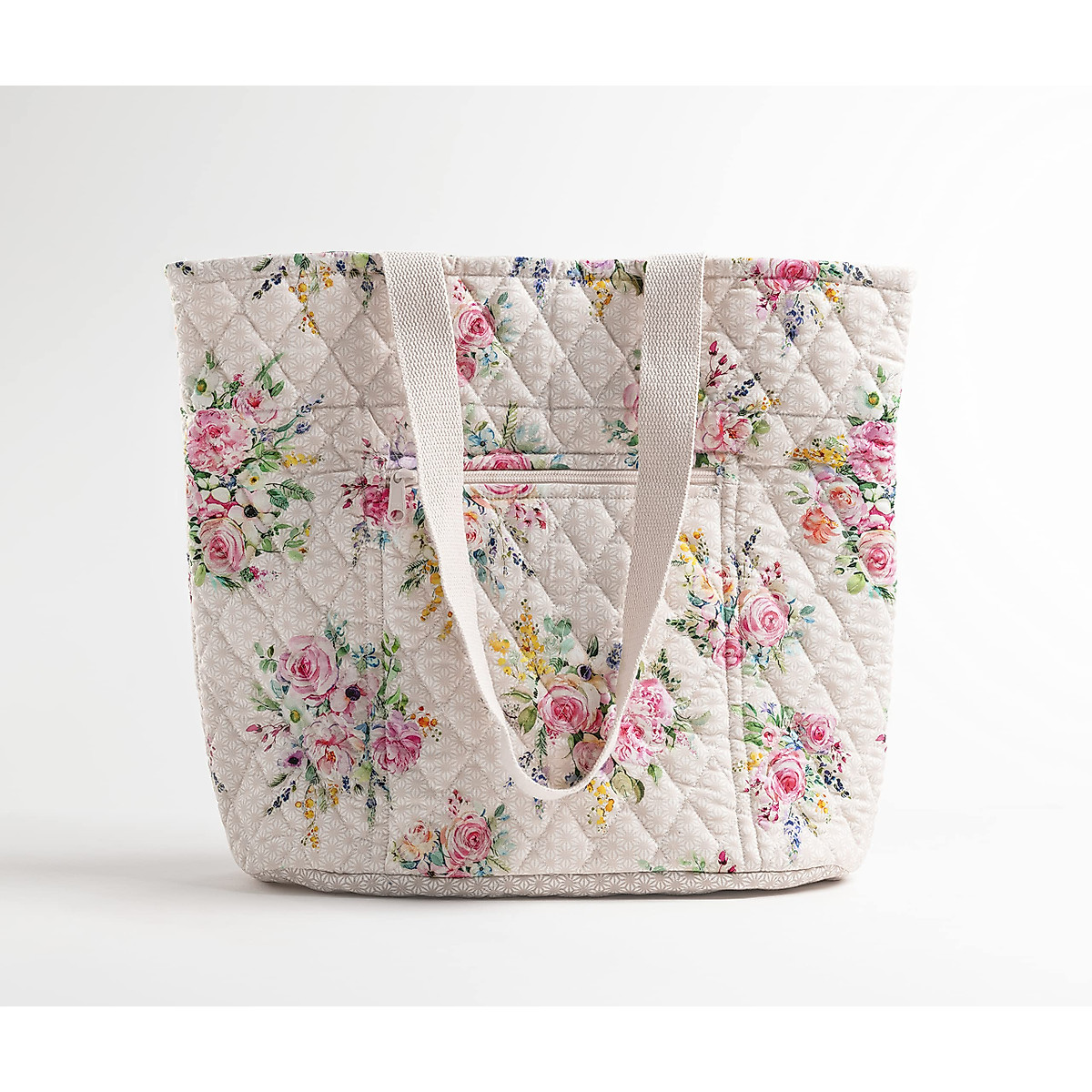 Maison d' Hermine Shopping Bag Cotton Quilted Tote Bag with Zipper Pockets & Small Pouch Shoulder Grocery Bag for Gifts Beach Travel Perfect for Men Women (Sweet Rose Lavender - Lush)