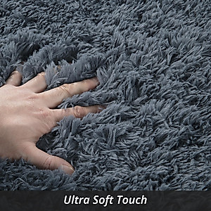 HOMBYS Fluffy Large Area Rug for Living Room 9x12 Feet, 2.4" Plush Dark Grey Carpets for Bedroom Childern Nursery Teens Room, Super Soft Shaggy Furry Rugs Machine Washable Home Decor