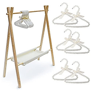 awagas Dress Up Storage, Small Clothes Rack, Baby Clothes Rack, Baby Clothing Rack, Kids Clothing Rack with Storage Shelf, Pet Clothes Rack, Garment Rack with 6Pcs Pearl Hangers for Baby Pets Dolls