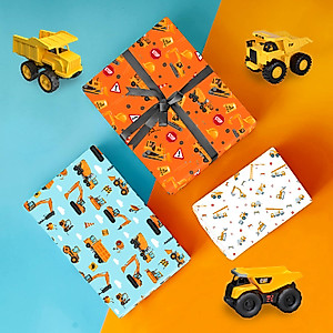 Mpanwen Construction Wrapping Paper for Boys Kids, 8 Sheets Large Truck Gift Wrap Tractor Wrapping Paper for Christmas Birthday Holiday - 27 x 39.5 Inches Per Sheet