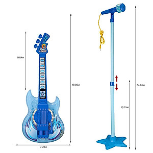 TAKIHON Guitar and Microphone Set for Kids,Guitar Toys with Music&Colorful Light,Adjustable Height Microphone with Stand,Karaoke Toys Gift for Boy,Girls,Toddlers(Blue)-Upgraded