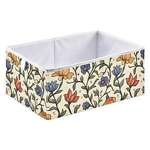 YMGQYJ Flat Floral Collapsible Storage Cube, Foldable Closet Organizers Storage Bins with Support Board for Shelf Closet Cabinet 11×11×11 IN