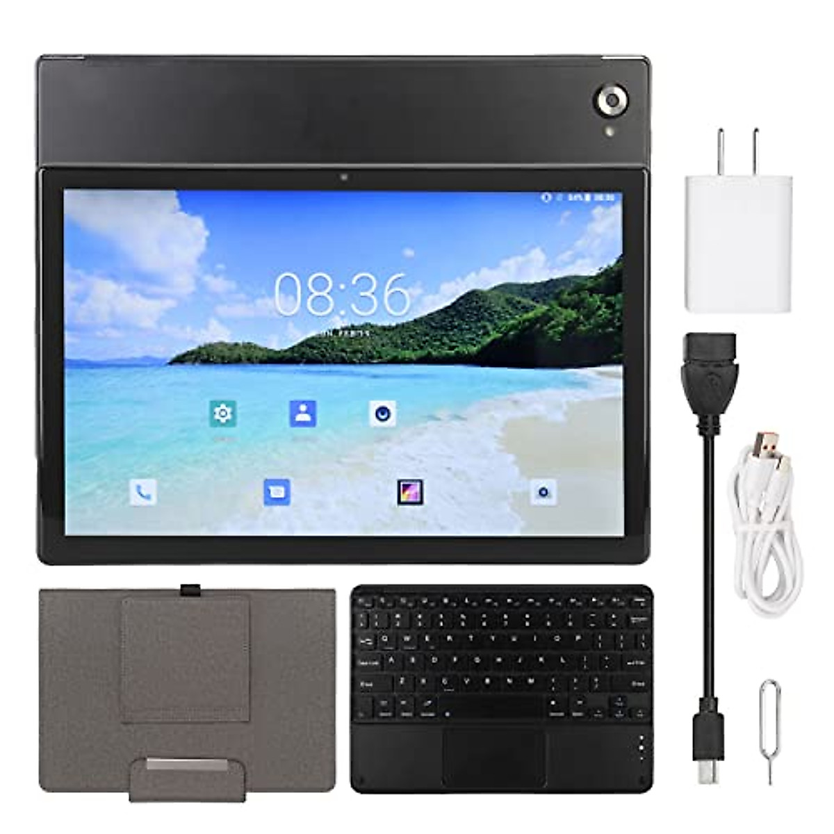 FECAMOS Tablet, Stereo Dual Speakers 10.1 Inch Tablet 2 in 1 8GB RAM 256GB ROM Front 5MP Rear 13MP Fast Charging for Office (US Plug)