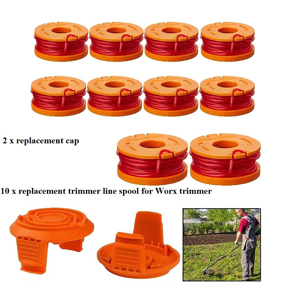 Trimmer Spool Line for Worx WA0010,Edger Spool fits for Worx Trimmer spools Weed Eater String,Weed Wacker Spool Replacement Parts,Trimmer Line Refills 0.065 inch for Electric String Trimmers 10 pack