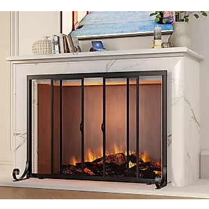Fire Beauty Fireplace Screen, Wrought Iron Mesh, Baby Safe Spark Guard Protector with 2-Doors Large Flat Guard Screens (37.8 x 30.7 Inch)
