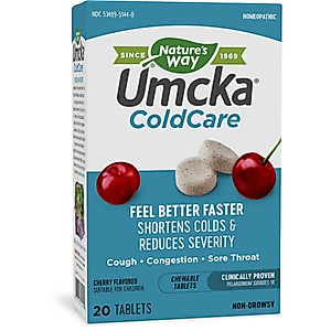 Nature's Way Umcka ColdCare Shortens Duration & Reduces Severity, Cherry Flavored, 20 Chewables