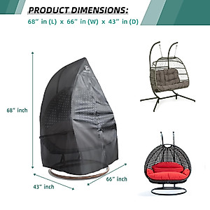 Zadst Cycle Double Egg Chair Cover, Patio Hanging Chair Covers Waterproof, 2 Person Wicker Swing Egg Chair Covers 68''(L) x 66''(W) x 43''(D) Outdoor Pod Egg Chair Cover