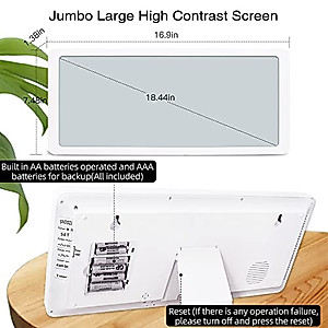 TXL Extra Large Digital Wall Clock with Backlight, 16.9" Oversize Battery Operated Alarm Clock with Day, Date & Temperature, Jumbo Display Digital Count Up DownTimer Clock for Seniors, Home, Office