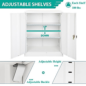 INTERGREAT Metal Storage Cabinet with Doors, Locking Steel Storage Cabinet with Lock and Shelves, Heavy Duty Lockable Metal Cabinet for Office, Bathroom, Home, Laundry Room, Kitchen (White)