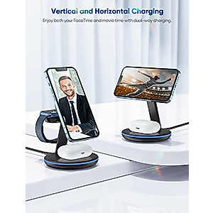 Magnetic Wireless Charging Station for Apple Series, 3-in-1 Standard 15W Fast Mag-Safe Charger Stand with QC3.0 Adapter, for iPhone 14,13,12 Pro Max/Pro/Mini/Plus, iWatch Ultra/8/7/6/5/4/3/2, AirPods…