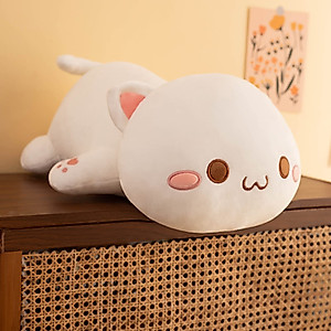 Alwoligag Weighted Stuffed Animals Plush, 3lbs Weighted Stuffed Cat Plush 19.6", Soft Kawaii Cat Plush Pillow Kitten Kids Gifts（White Round Eyes）
