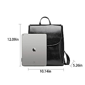 HESHE Women’s Leather Backpack Casual Style Flap Backpacks Daypack for Ladies (Black)