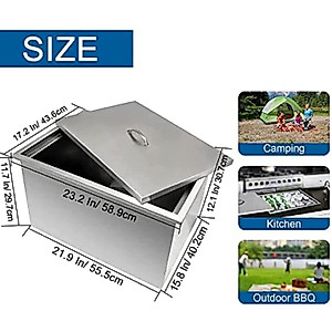 Drop in Ice Chest with Cover 304 Stainless Steel Drop in Cooler Included Drain-Pipe and Drain Plug Drop in Ice Bin for Cold Wine Beer,23''L X 17''W X 13''H