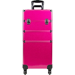 Ver Beauty 4 Wheels Removable Rolling Art Craft Tool Case Storage Organizer Travel Adjustable Dividers – VT003, Magenta Glitter