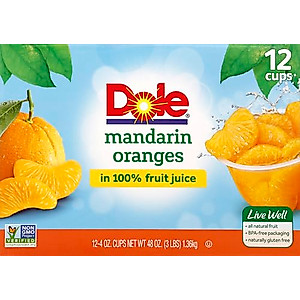 Dole Fruit Bowls Mandarin Oranges in 100% Juice Snacks, 4oz 12 Total Cups, Gluten & Dairy Free, Bulk Lunch Snacks for Kids & Adults