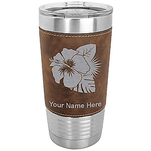 LaserGram 20oz Vacuum Insulated Tumbler Mug, Hibiscus Flower 2, Personalized Engraving Included (Faux Leather, Rustic)