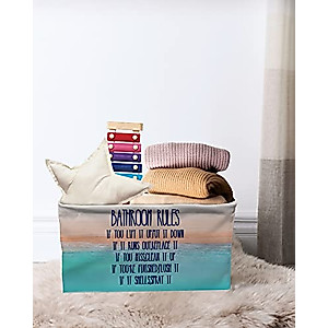 Storage Basket,Summer Ocean Quotes with Starfish Collapsible Storage Bin with Handles Waterproof Foldable Cube Bins Chic Wooden Board Large Organizer Baskets for Shelves Closet Nursery