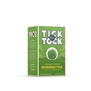 TICK TOCK TEAS Naturally Caffeine Free Red Bush Herbal Green Tea, 40 Count, Organic Rooibos Green Tea, 2.5 Oz