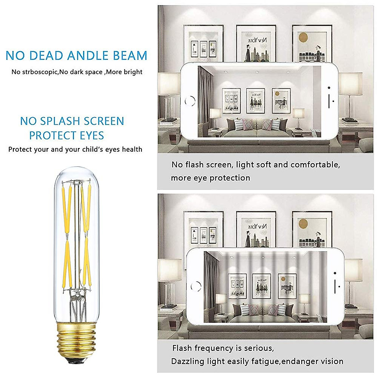 XININSUN T10 Led Bulb, 8W Dimmable Led Tubular Bulbs, 75-100 Watt Equivalent,4000K Daylight, 850lm, Clear Glass, E26 Base Lamp Bulb, for Cabinet Display Cabinet etc,No Flicker,3 Pack.