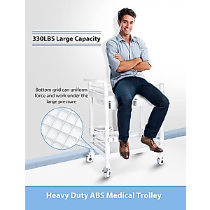 Mobile Trolley Cart, 2 Tier Heavy Duty Rolling Utility Cart with 360° Rotate Wheels, Medical Mobile Trolley Cart with Dirt Bucket & Drawer Spacious Beauty Salon Rolling Cart