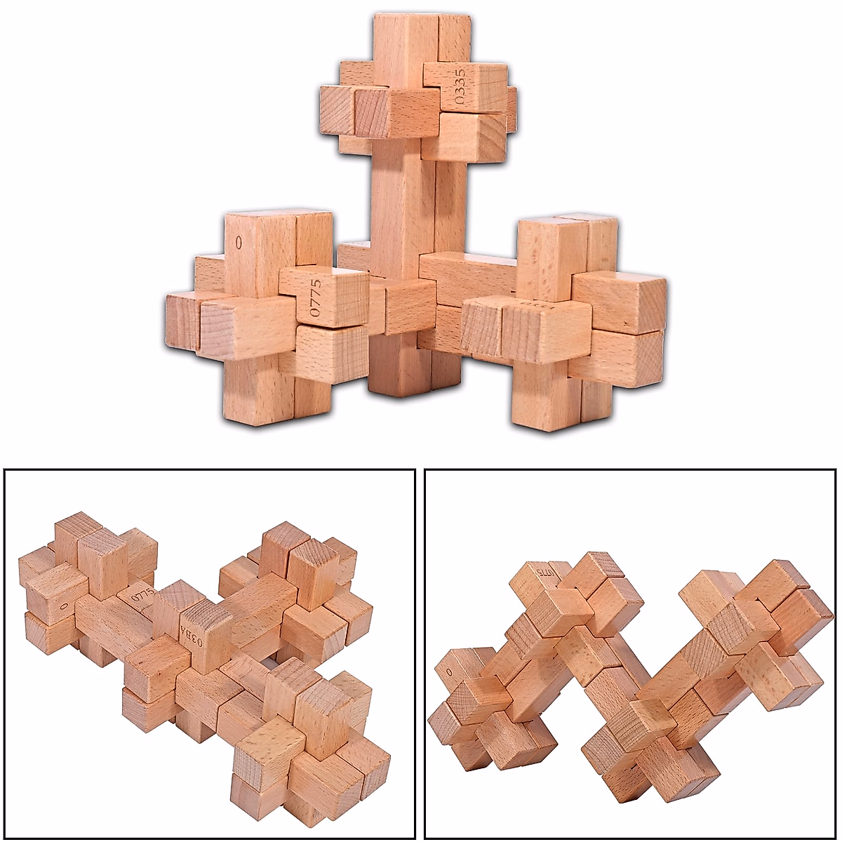 Onietoiy Difficult 20pcs DIY Wooden Brain Teaser Puzzle Toy 9 Types Assembly Building Blcok Games 94 Methods Challenge IQ Lock Toys 3D Brainteaser Educational Puzzles Unique Gift for Kids and Adults