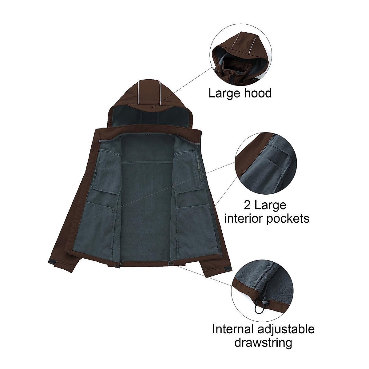 CREATMO US Adult Rain Jackets For Men Weatherproof With Hood Packable Windbreaker Jackets All Weather Coats Brown L