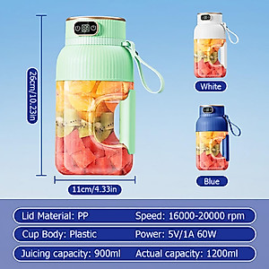 Multifunctional Portable Juicer Cup With Digital Display,Portable Blender With Direct Drinking Lid,Large Capacity Electric Blender for Smoothies Juices Shakes (Blue-Single cup Double lid)