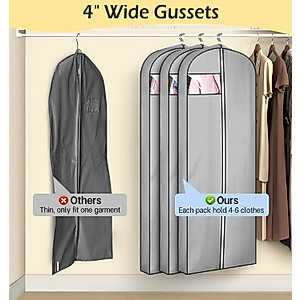 MISSLO 4" Gusseted Garment Bags for Hanging Clothes 65" Dress Bags for Gowns Long Waterproof Dress Cover for Closet Hanging Clothes Storage Bag, 3 Packs