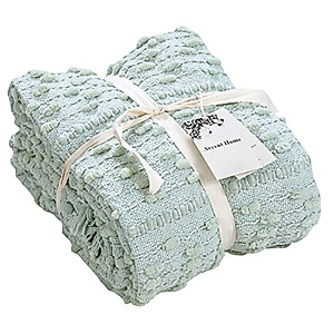 ACCENTHOME Cotton Throw Blanket with Tufted Decorative Design | 50''X60'' Cozy Chenille Knit Lightweight Boho Chic Blankets | Sage Soft Fringe Tassel Blankets for Couch, Bedroom, Living Room Sofa