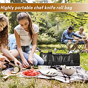 SWISSELITE Chef Knife Roll Bag, Heavy Duty Canvas & Leather Chef Knife Bag, 10 Slots for Knives with Detachable Storage Bag